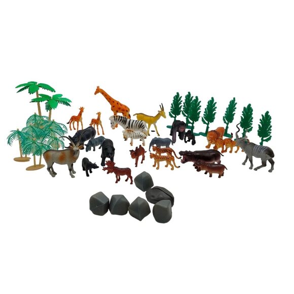 Unbranded | Toys | Jungle Safari Animals Trees Rocks Pvc Plastic 3 ...